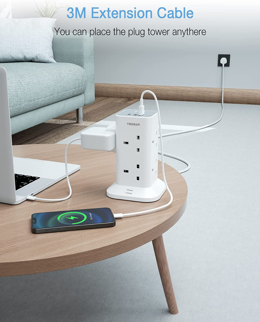 TESSAN Extension Plug with USB,Tower Socket Surge Protector 6/10/14 ...