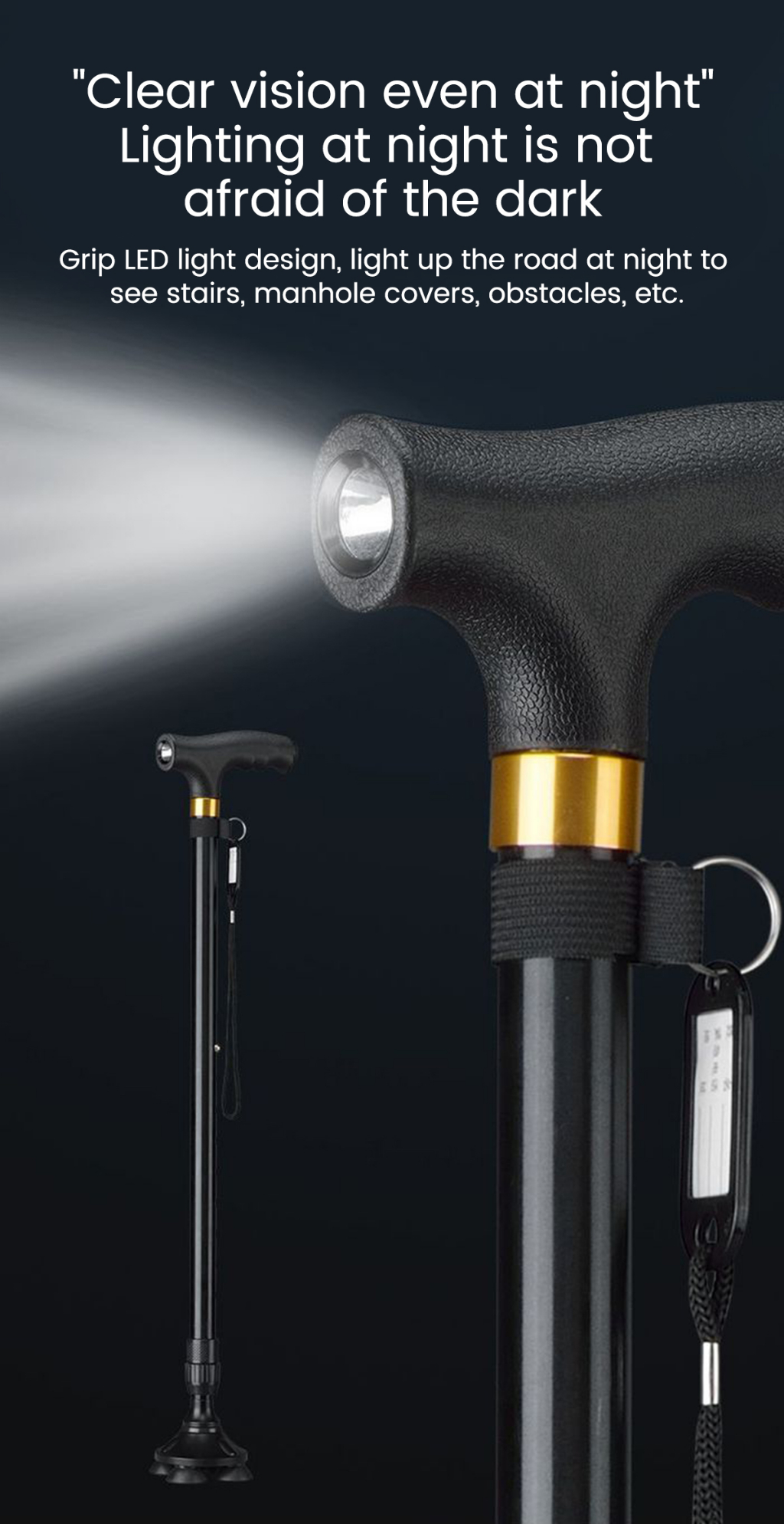 VELPEAU Walking Stick Lighted Walking Stick For the Elderly With Four ...