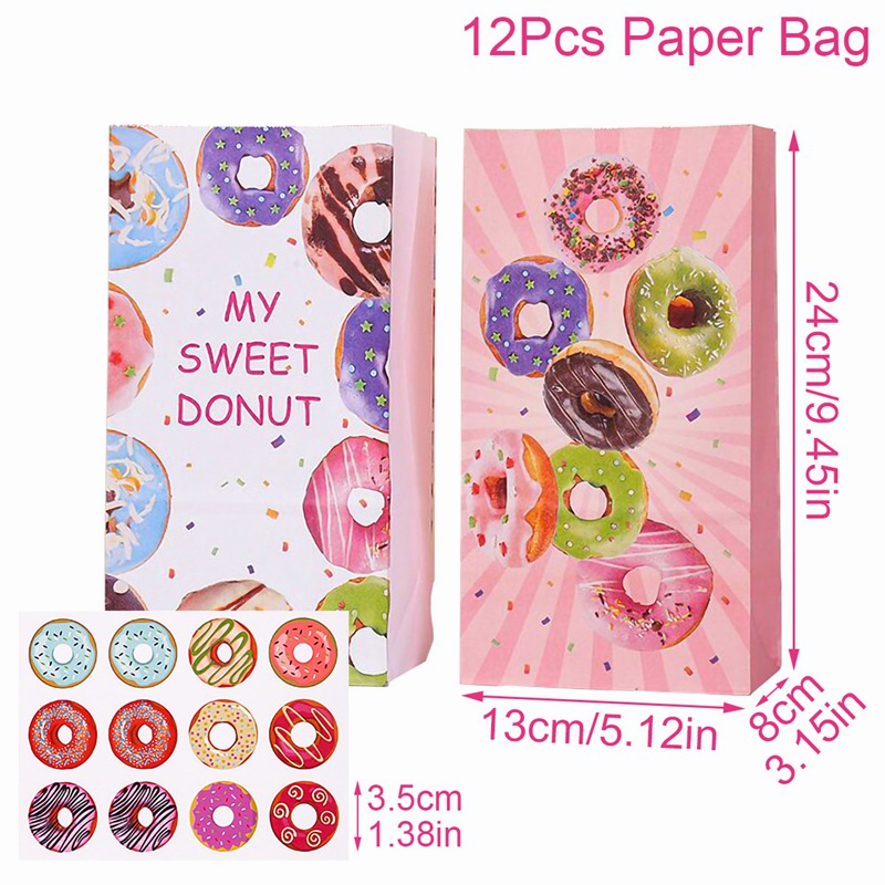 12pcs Donut Themed Party Candy Bag Donut Stickers Loot Bags Candy ...