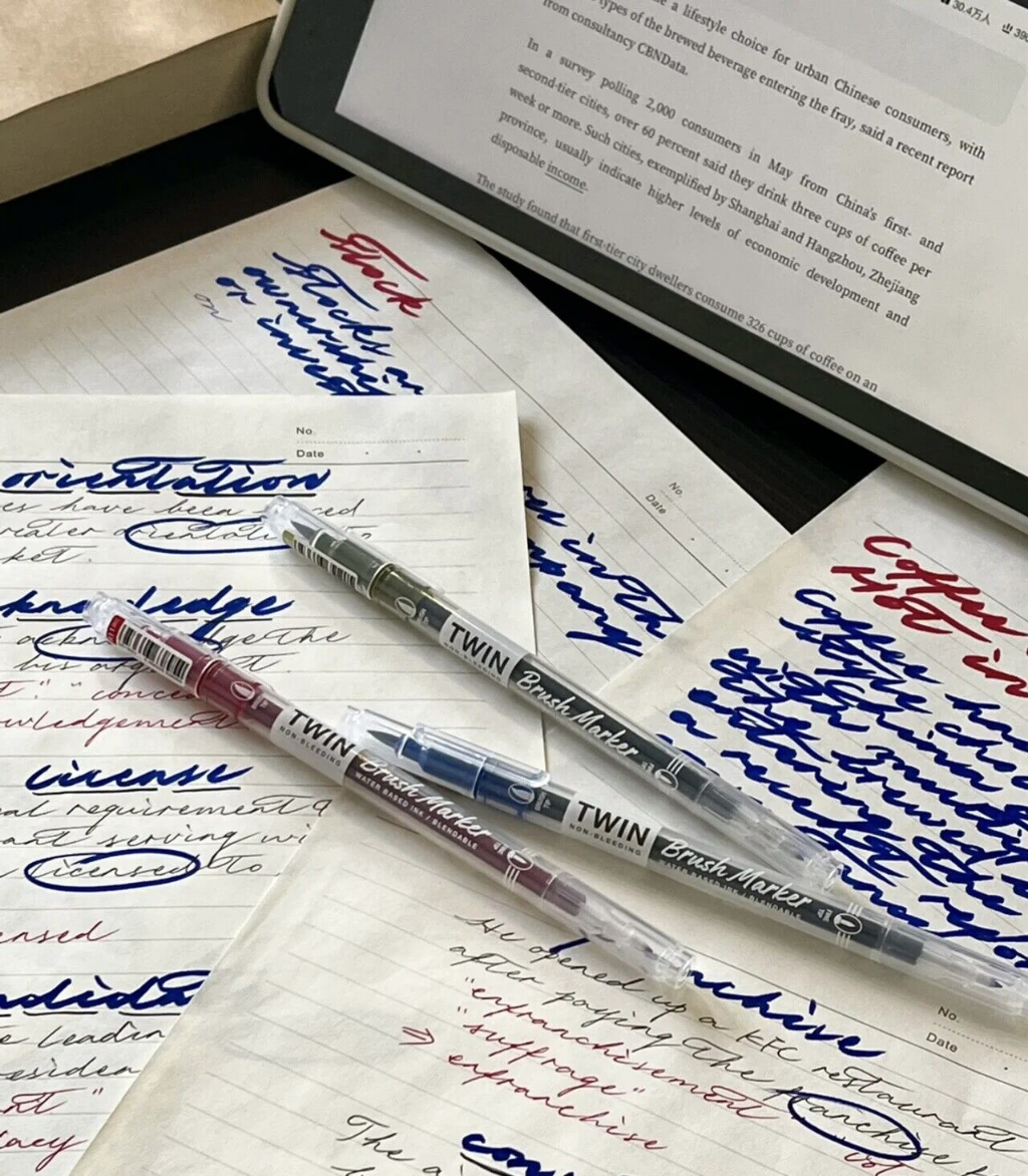 Ohaya Three Color Highlight Pen Retro Double-headed marker pen Soft ...