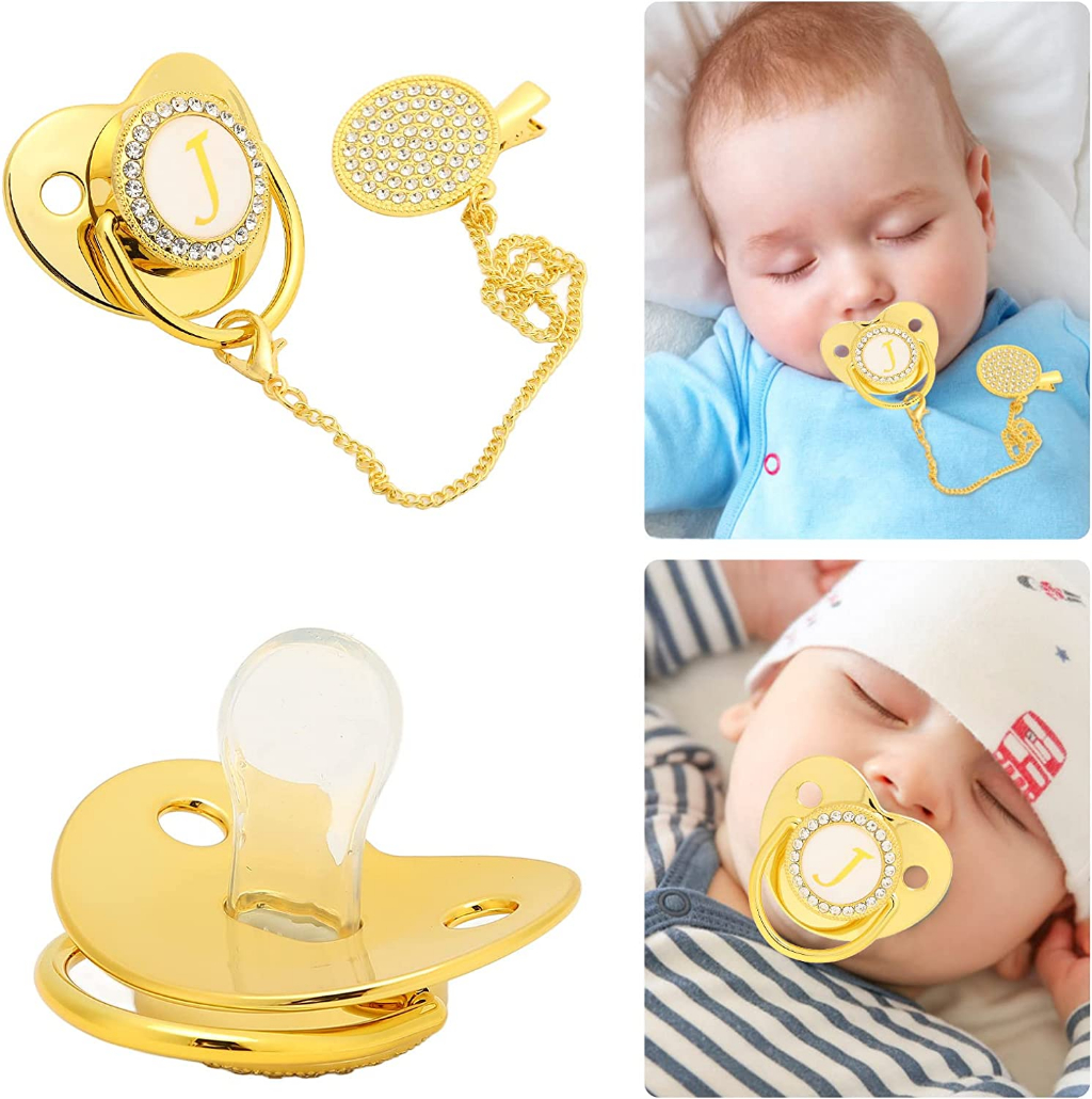 Name Initials Baby Pacifier chain Personalized Gold Newborn Pacifiers ...