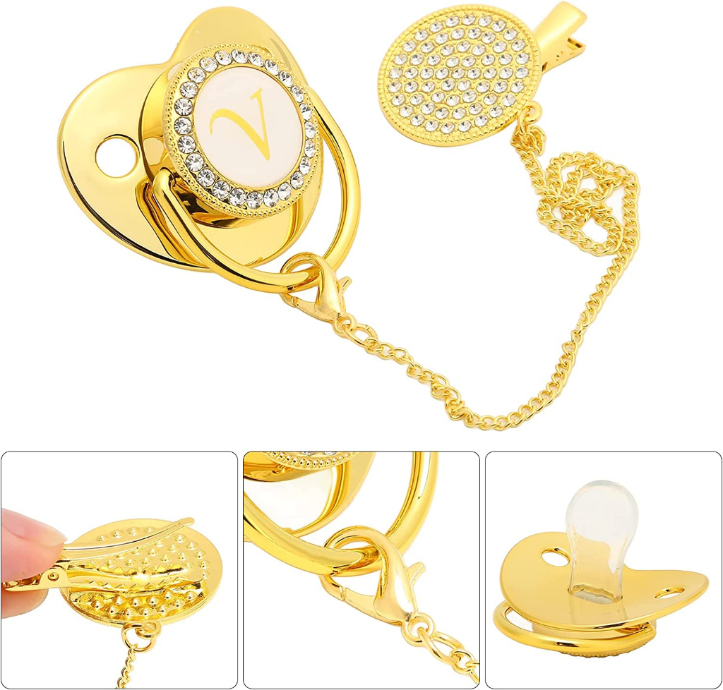 Name Initials Baby Pacifier chain Personalized Gold Newborn Pacifiers ...