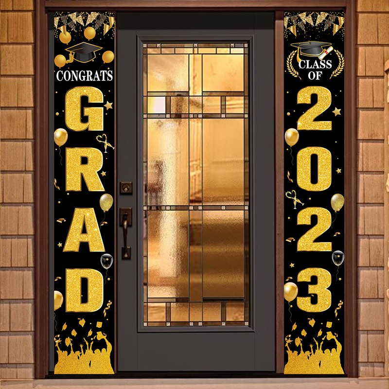 2023 Graduation Polyester Backdrop For Photograph Black And Gold ...