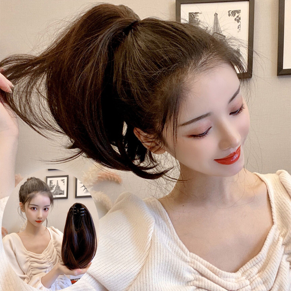 30CM Short Straight Brown Ponytail Wig Invisible Clip Hair Extensions ...