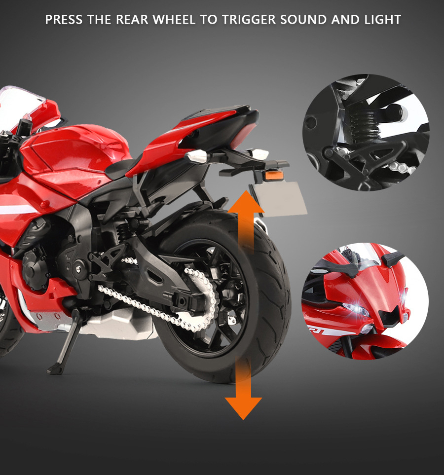 1:12 Scale Yamaha R1 Alloy Diecast Motorcycle Model With Light Sound ...
