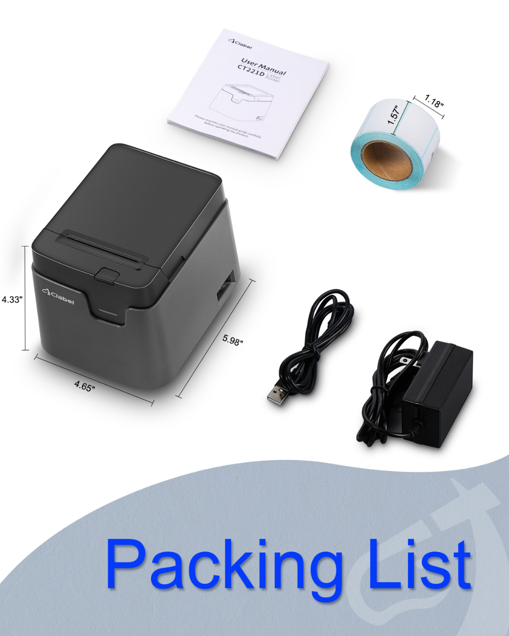 CLABEL 221D Bluetooth Thermal Printer Barcode Receipt Printer 57MM For ...