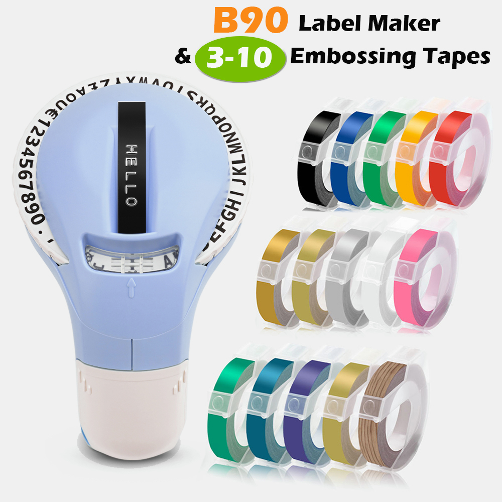 B90 Handheld Embossing Label Maker / Embossing 3D Label Tape 9mm x 3m ...