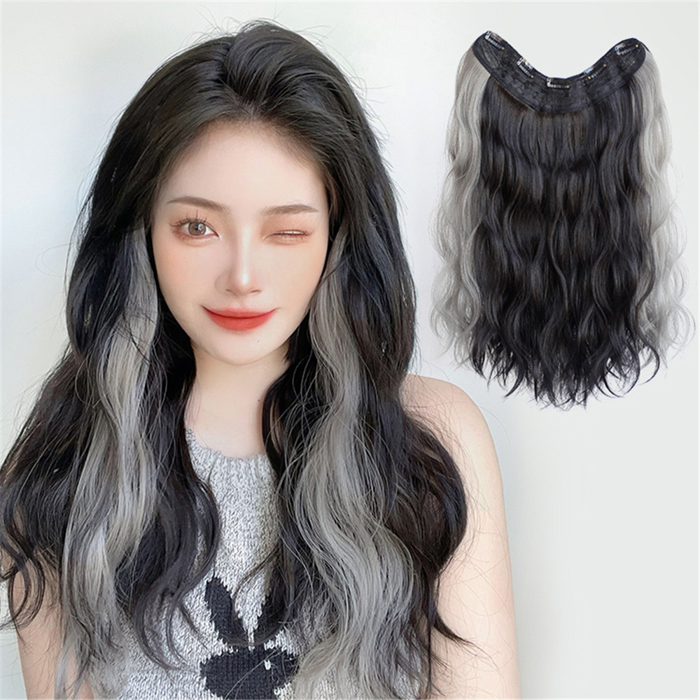 Gradient Purple Invisible Seamless U-shaped One-Piece Curly Wigs Women ...