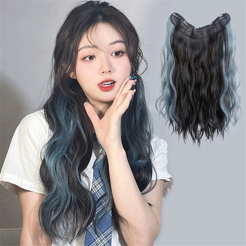 Gradient Purple Invisible Seamless U-shaped One-Piece Curly Wigs Women ...