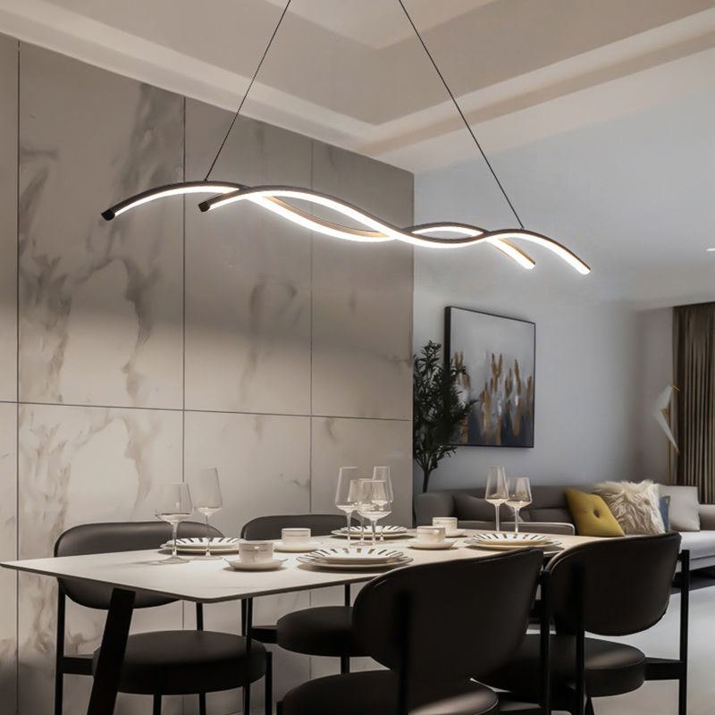 Minimalist LED Dinning Table Chandelier Modern Black White Wave shape ...