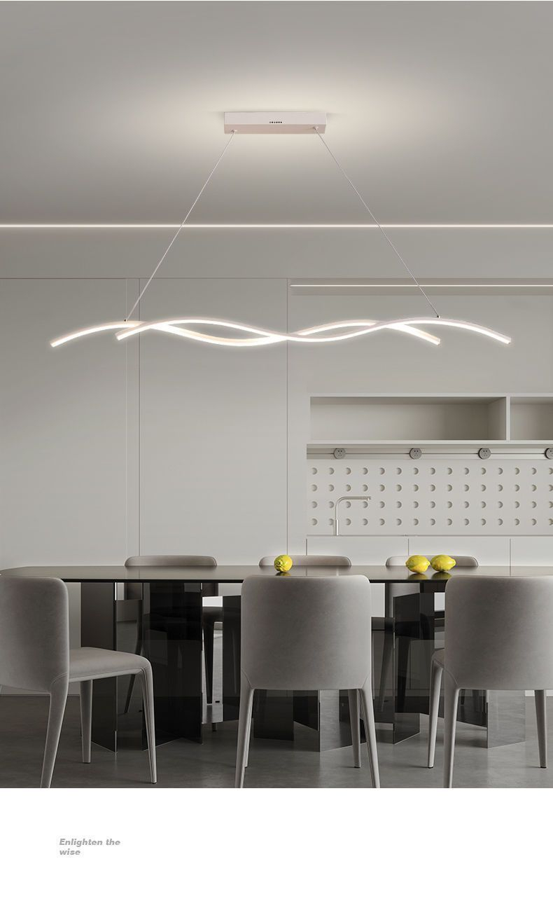 Minimalist LED Dinning Table Chandelier Modern Black White Wave shape ...