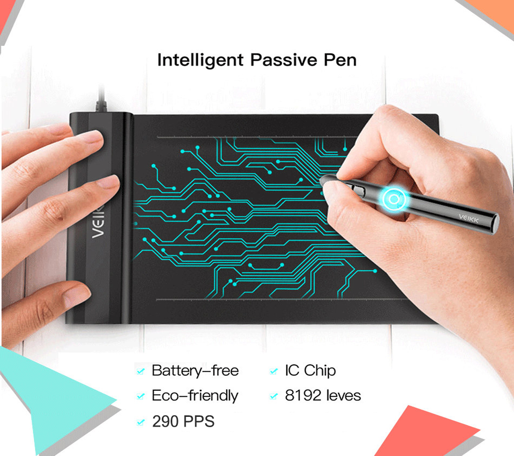 VEIKK S640 Drawing Tablet 6x4 Inch Pen Tablet with Battery-Free Stylus ...