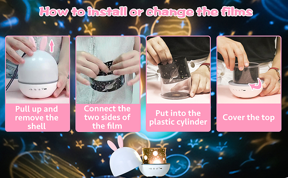 Rabbit Night Light Rotating Starry Night Light Projector Lamp with ...