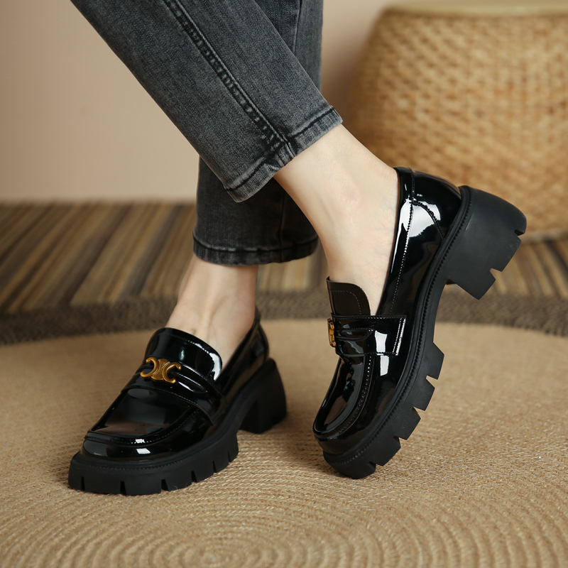 New Thick Soled Lefu Shoes Women's High Heel Round Head English Style ...