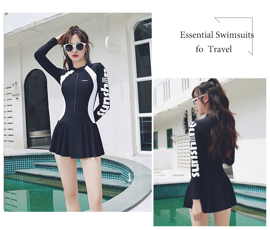 Swimsuit Women's Low Profile Skirt Style Long Sleeve One Piece Sports ...