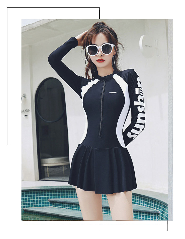 Swimsuit Women's Low Profile Skirt Style Long Sleeve One Piece Sports ...