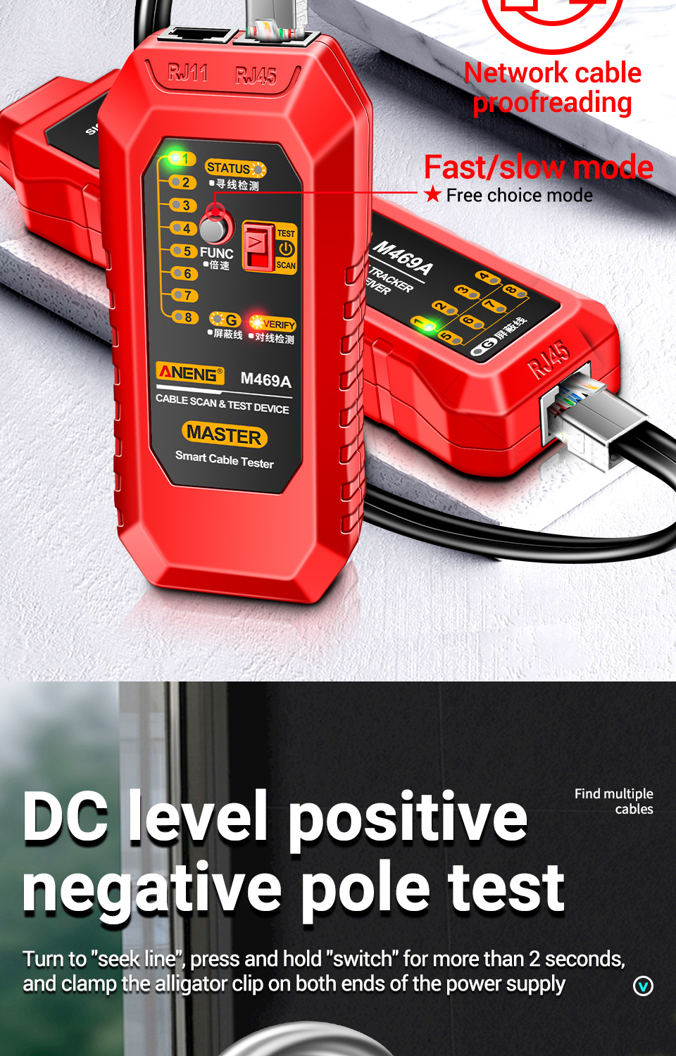 ANENG Network Cable Tracker M469A Networking Analyzer RJ45 RJ11 Telephone Line Network Wire ...