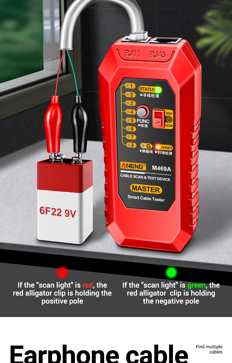 ANENG Network Cable Tracker M469A Networking Analyzer RJ45 RJ11 Telephone Line Network Wire ...