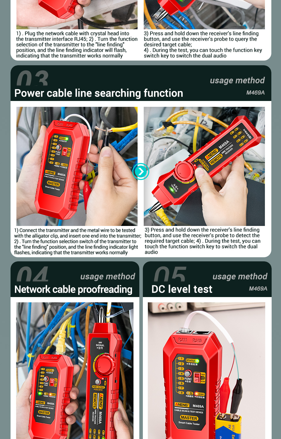 ANENG Network Cable Tracker M469A Networking Analyzer RJ45 RJ11 ...