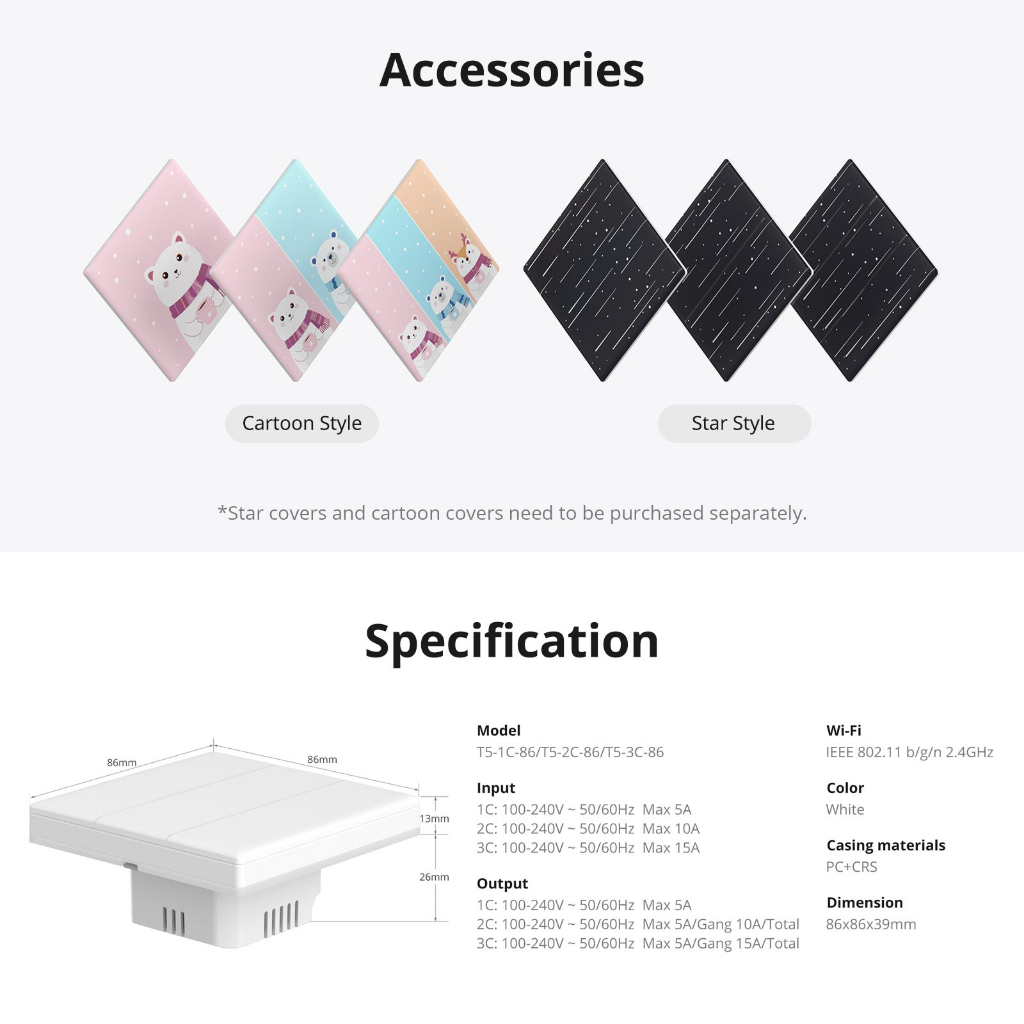 SONOFF T5 TX Ultimate Smart Wall Switch Full Touch Access LED Light ...