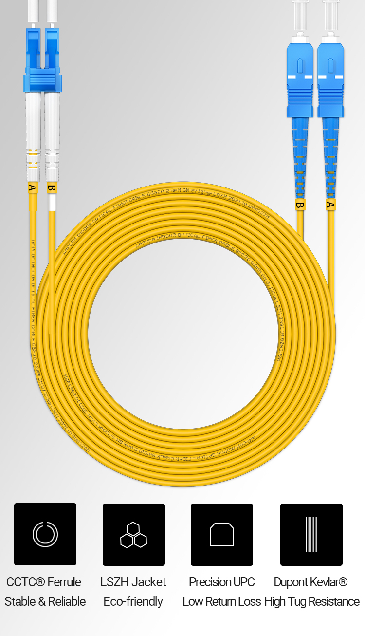 AMPCOM LC to SC UPC Fiber Optical Patch Cable Single Mode Duplex SMF 9 ...