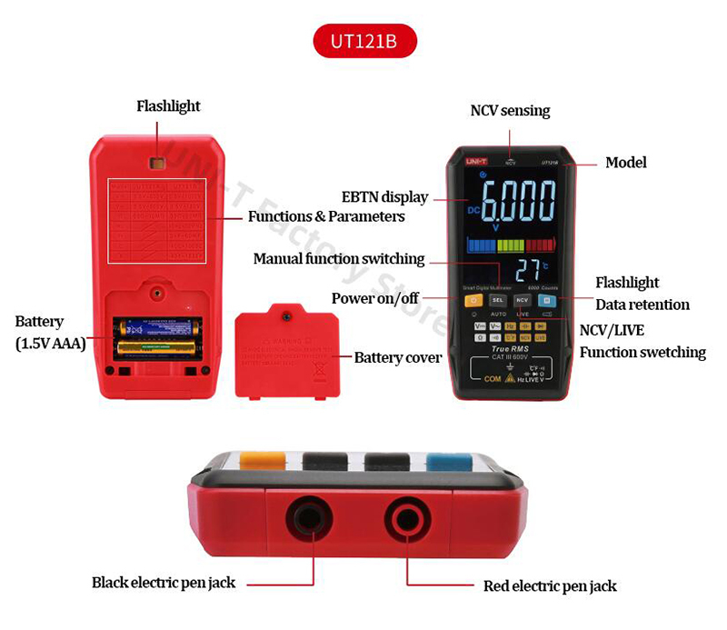 UNI-T UT121A UT121B UT122 Mini Smart Digital Multimeter Tester NCV LIVE ...