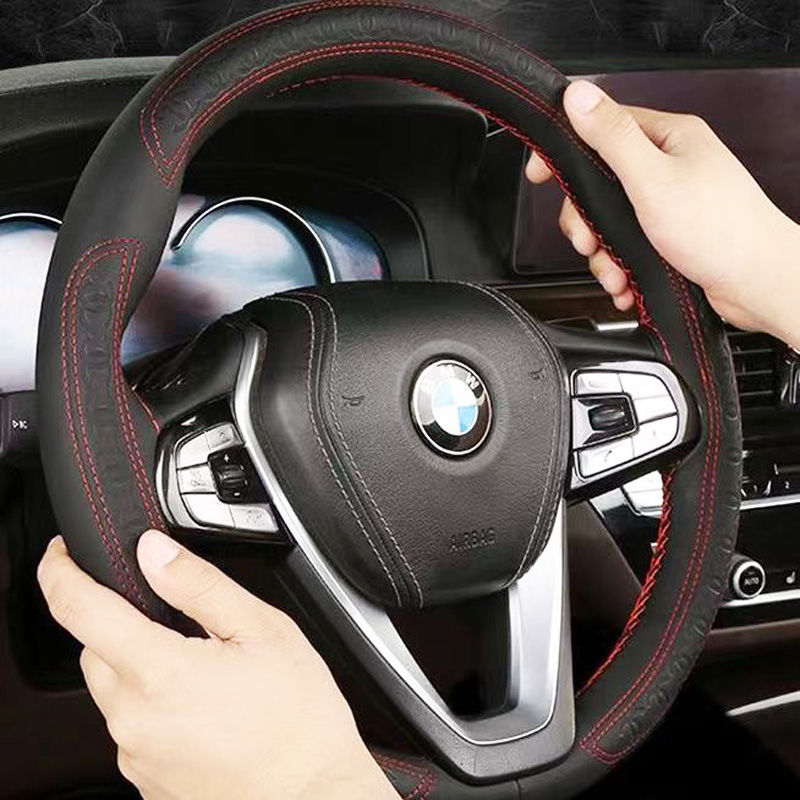 Leather Car Steering Wheel Cover Hand Stitched with needle and thread ...