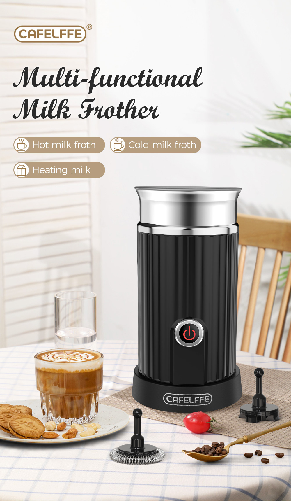 Cafelffe Hot/Cold Electric Milk Frother Machine 3In1 Latte Cappuccino ...