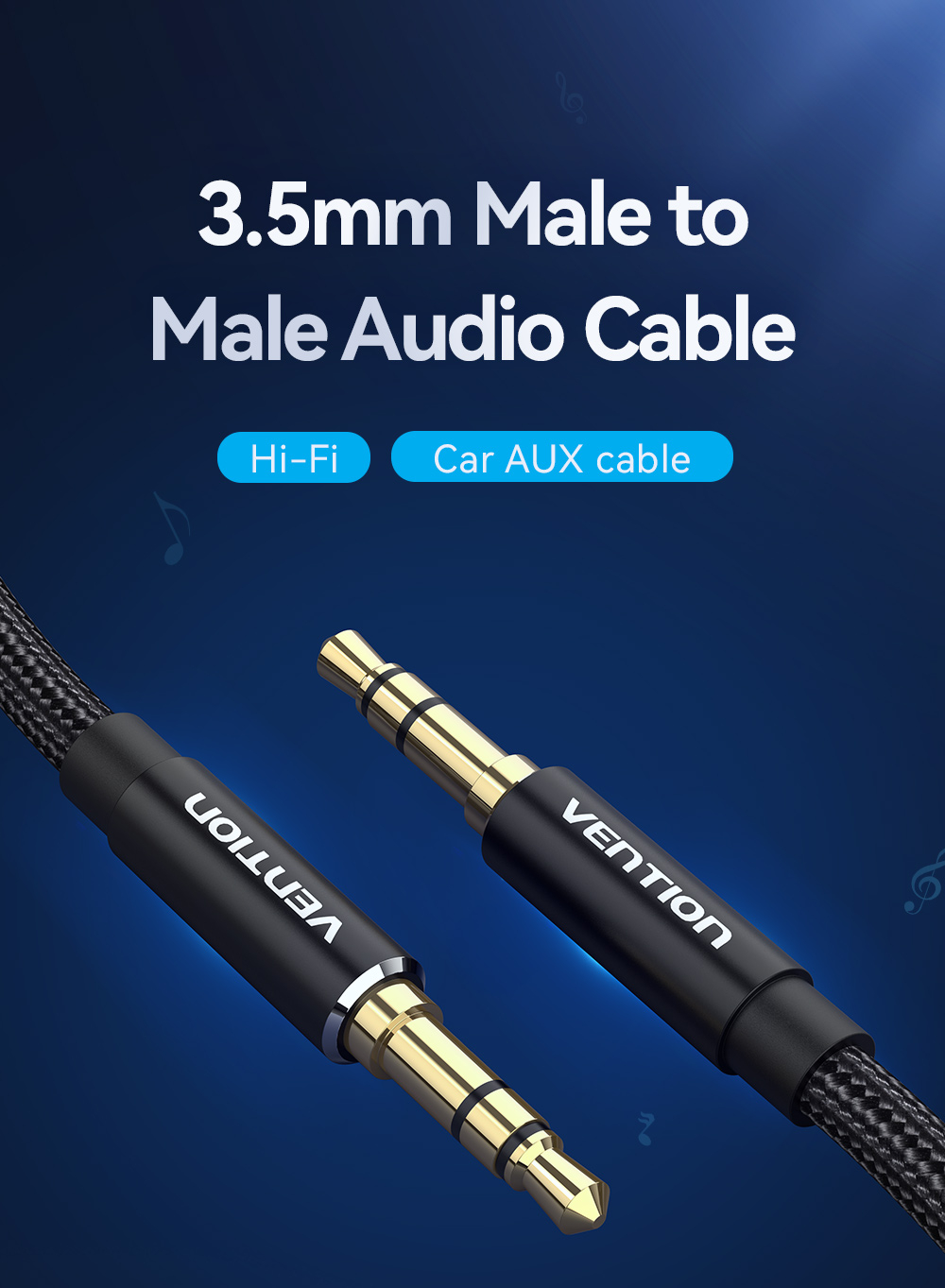 Vention 3.5mm Audio Cable Aux Jack Hi-Fi Male to Male Smartphone Tablet ...