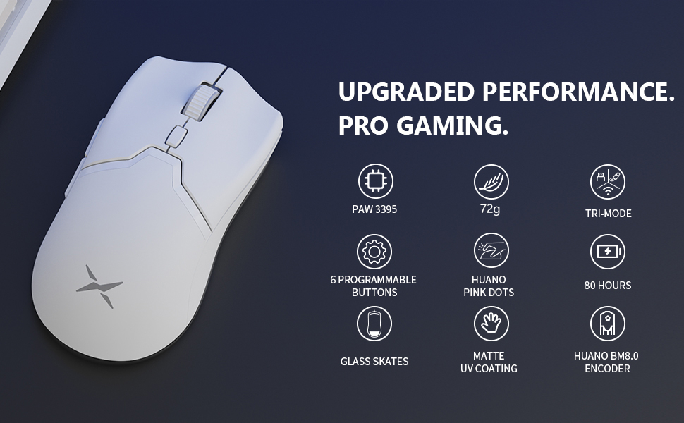 Delux M800 PRO PAW3395 Glass Feet Wireless Gaming Mouse 72g Lightweight Wired Gaming Mouse ...