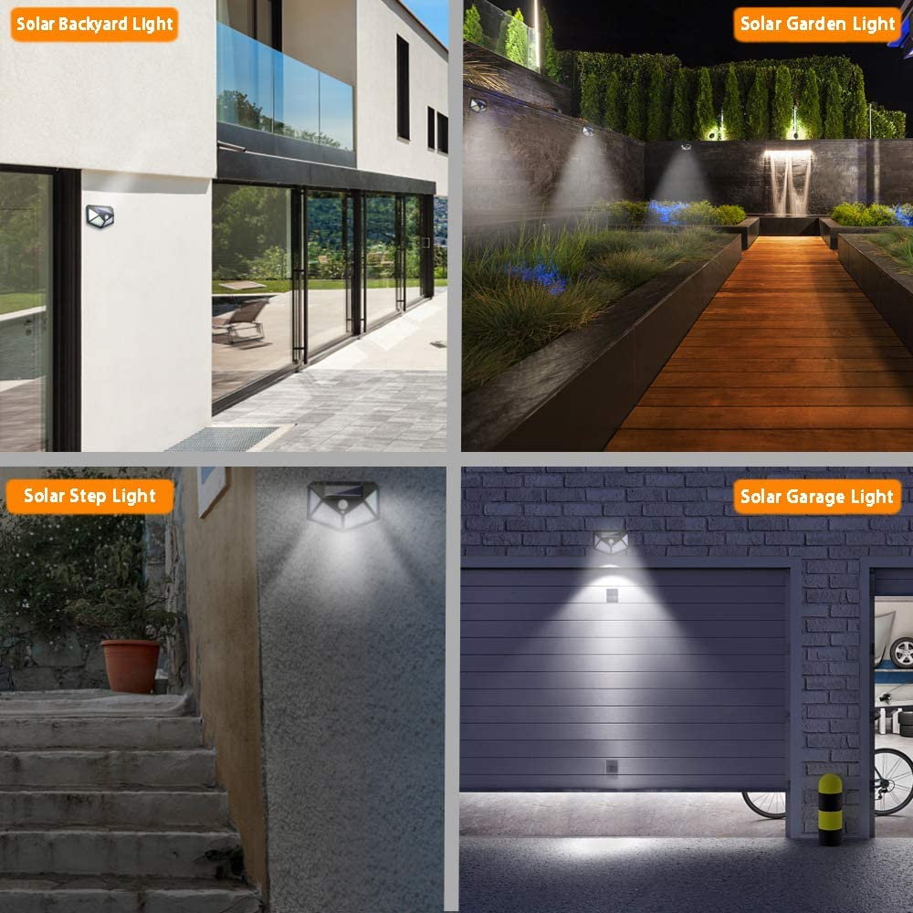 100LED 4pack Solar Light Outdoor Solar Wall Lamp with Motion Sensor ...