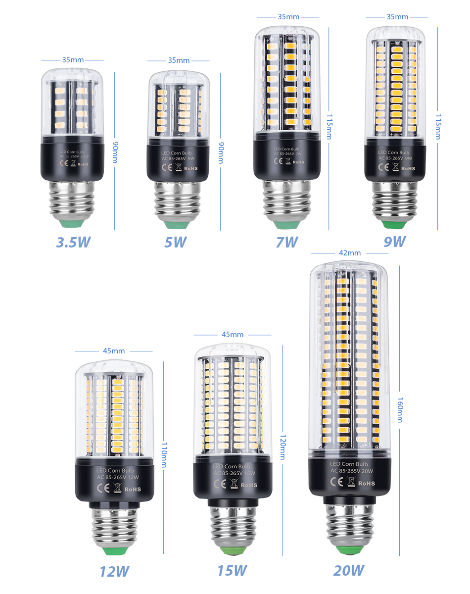 E14 Corn Bulb E27 LED Lamps 220V B22 High Power 28 40 72 108 132 156 189leds Lights SMD 5736 ...