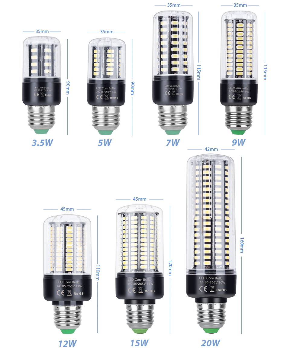 E14 Corn Bulb E27 LED Lamps 220V B22 High Power 28 40 72 108 132 156 ...