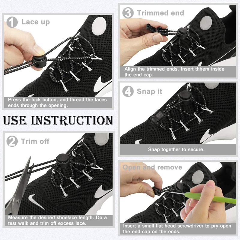 1Pair Sneaker Shoelaces,Elastic No Tie Shoe Laces ,Stretching Lock Lazy ...
