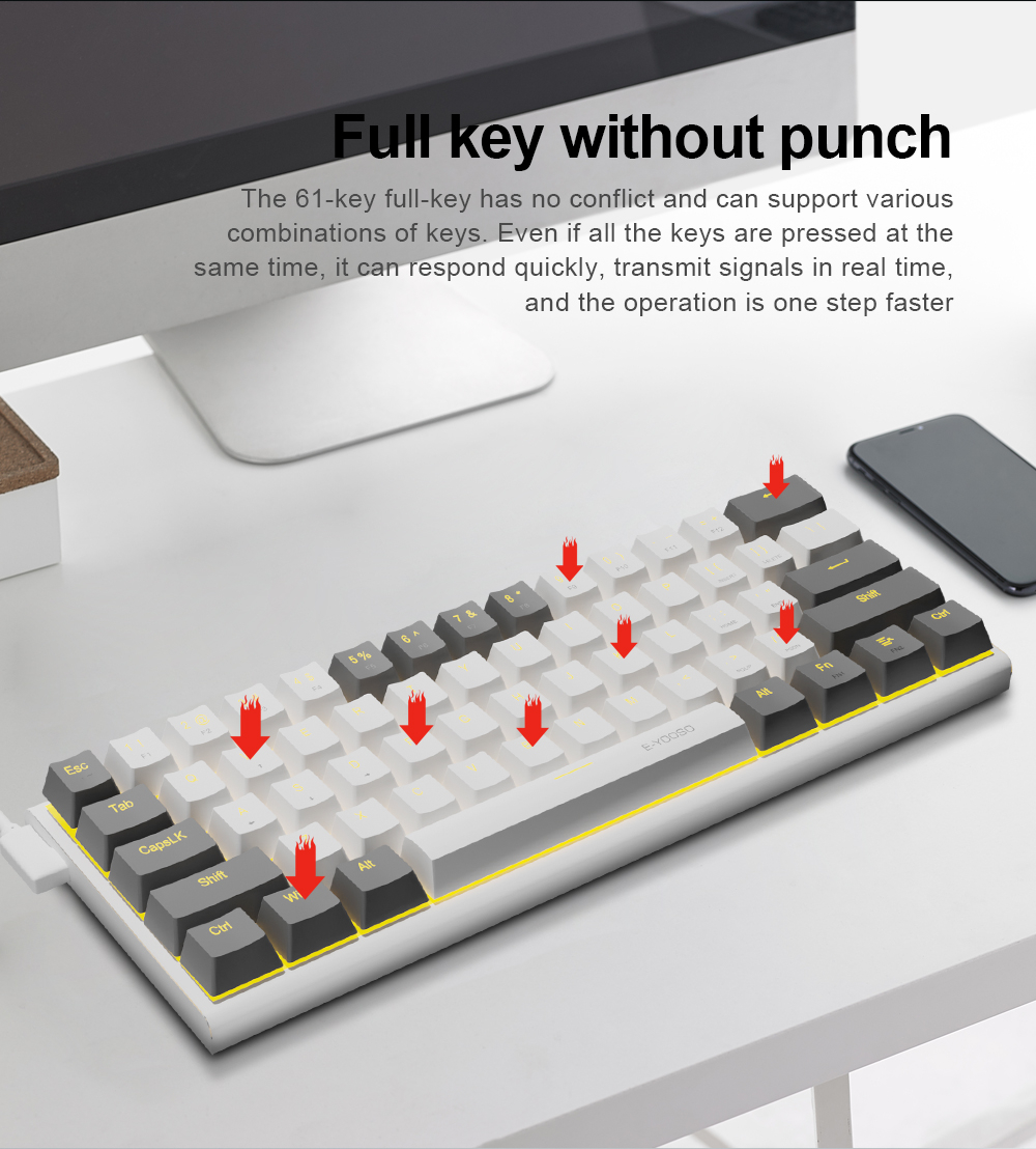 E-YOOSO Z11 60% Mini Mechanical Gaming Keyboard Hotswap Blue/Red Switch ...