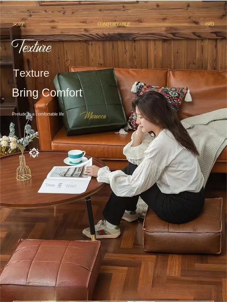 Moroccan American Lazy Stump Leather Square Futon Cushion Bedroom Floor ...