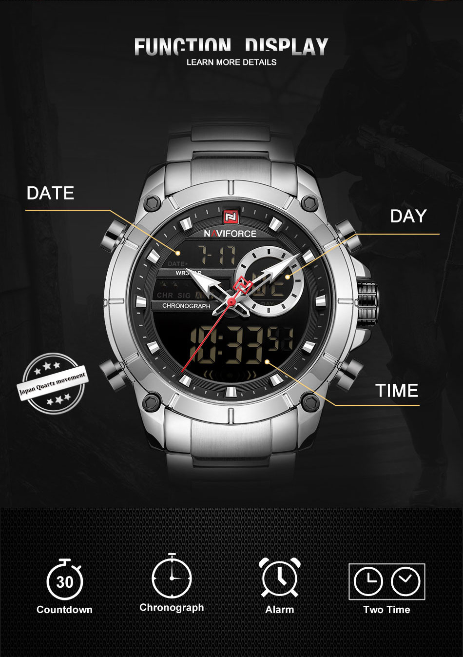 NAVIFORCE Men's Watch 9163 Fashion Business Sport Stainless Steel ...