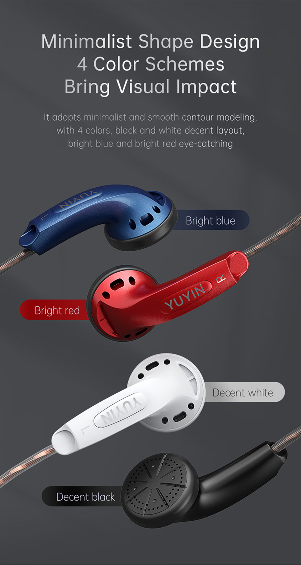 FONGE YUYIN Y100 In Ear Earphone HiFi EarBuds Flat Head earphone Bass ...