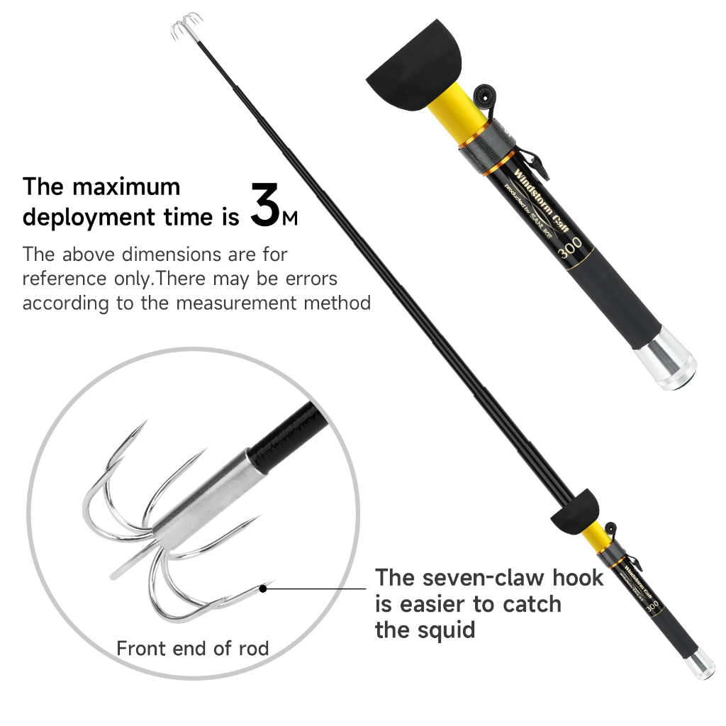 SANLIKE Squid Hook Telescopic Squid gaff 3M/4M Fiberglass Stainless ...