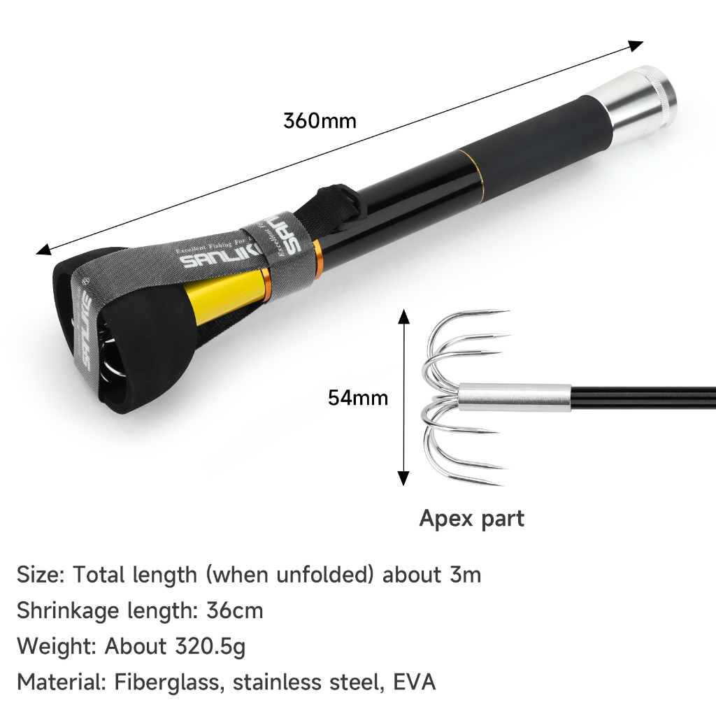 SANLIKE Squid Hook Telescopic Squid gaff 3M/4M Fiberglass Stainless ...
