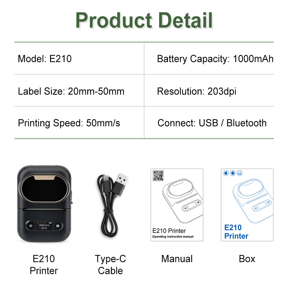 E210 Label Printer Handheld Label Maker Portable Bluetooth Print Label ...