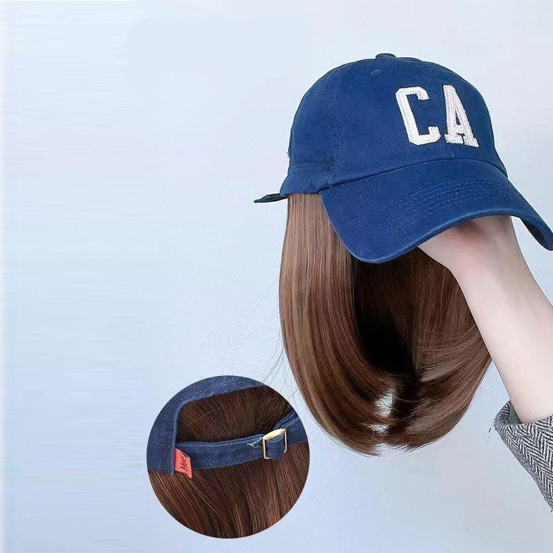Wig Female Summer Short Hair Fashion Baseball Cap Shoulder Length Hair ...