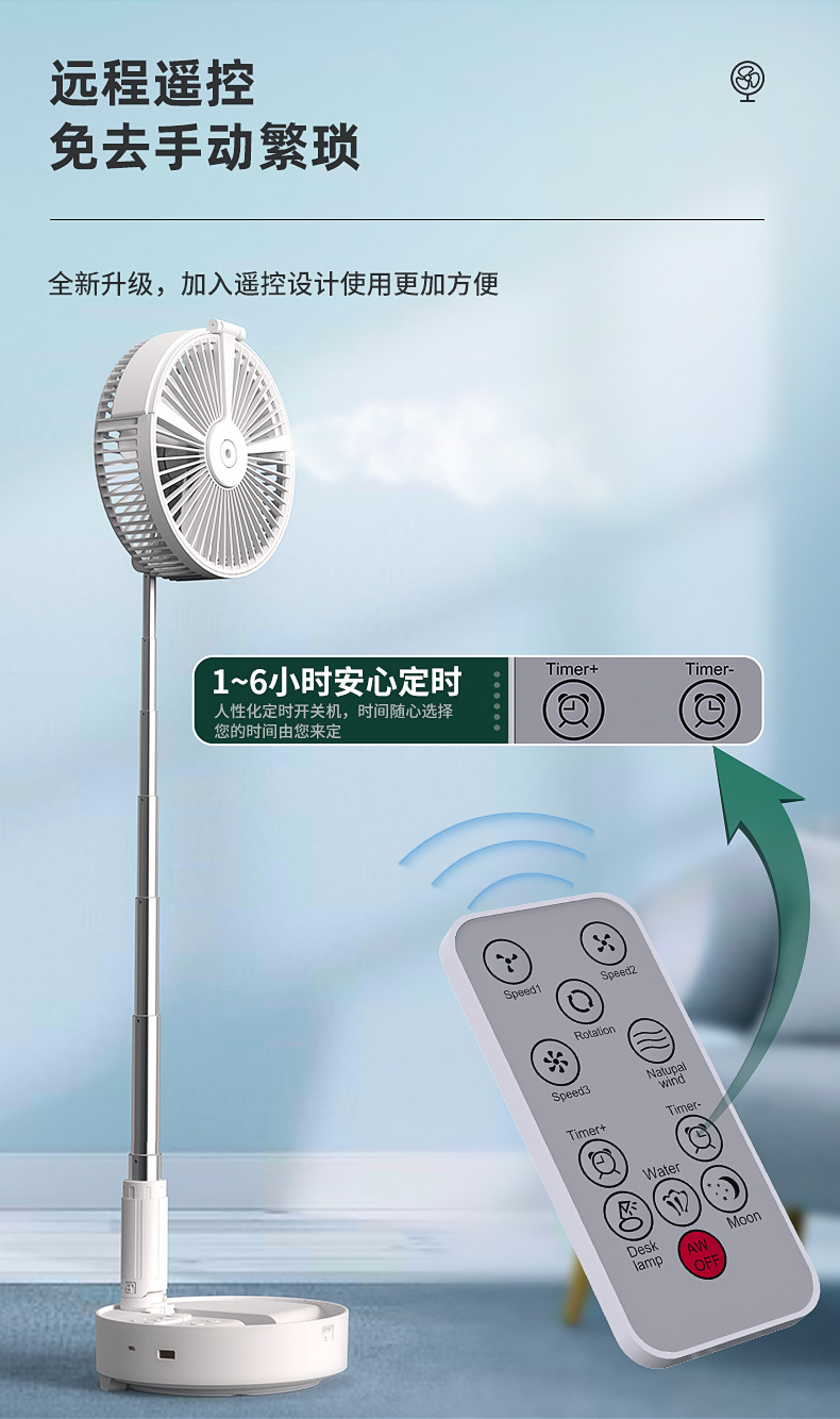 New Water Spray Mist Table Lamp Fan Electric USB Folding Retractable ...