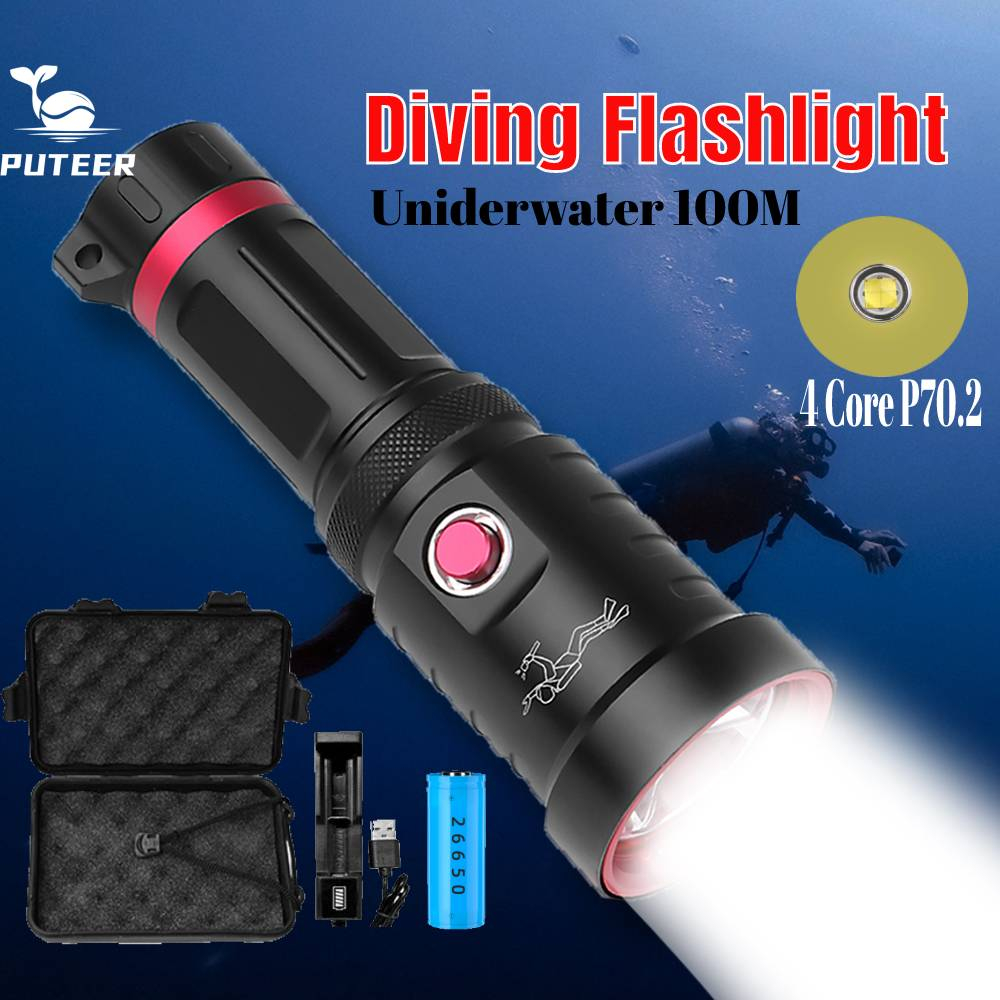Torch light waterproof diving flashlight xhp70.2 underwater flashlight ...