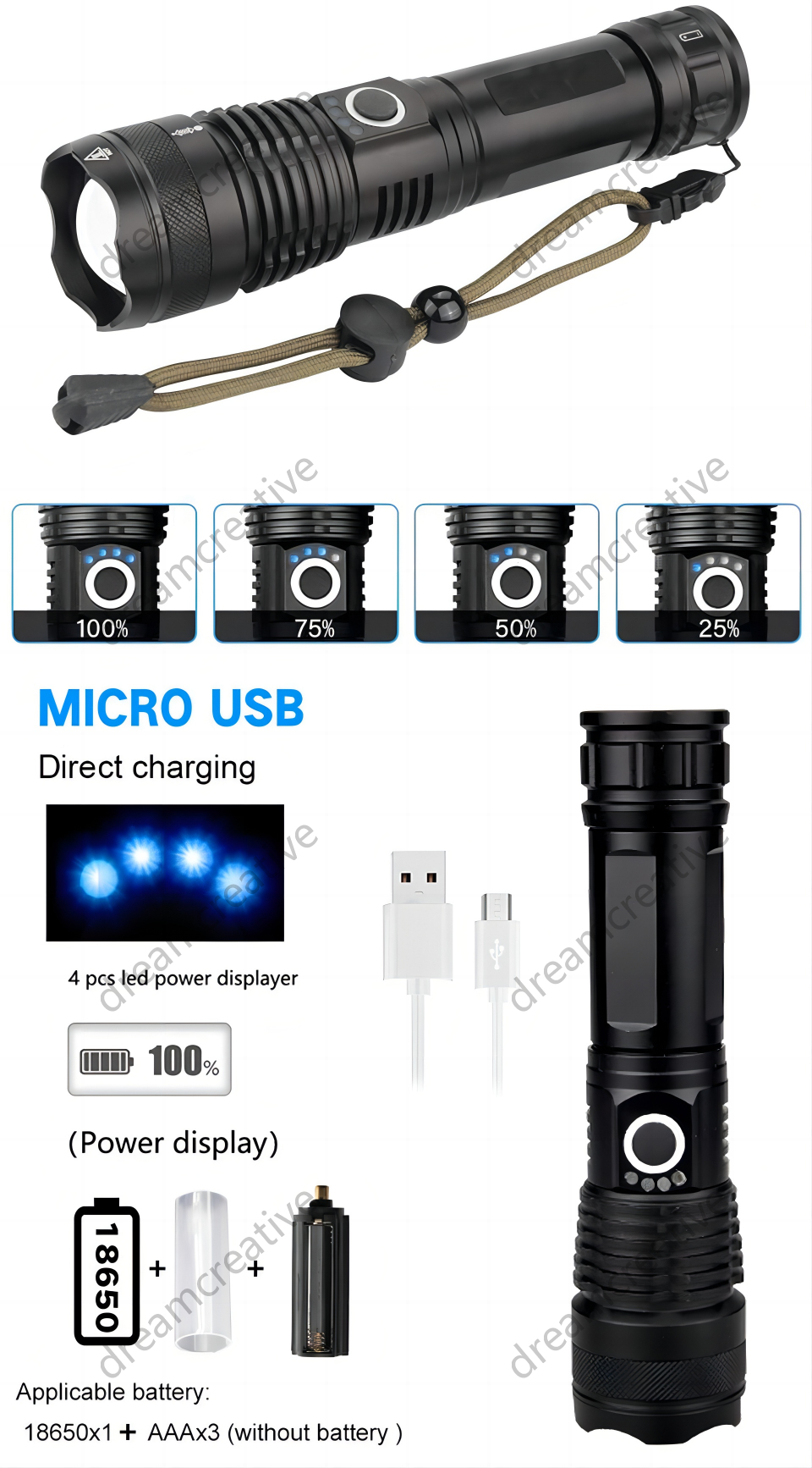 Lampu Suluh LED Flashlight Zoomable USB Rechargeable Super Bright (With ...