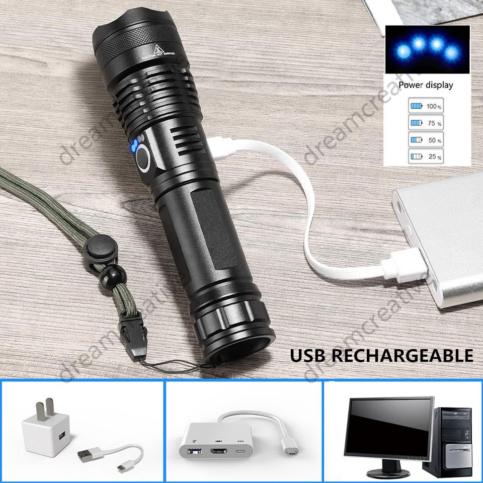 Lampu Suluh LED Flashlight Zoomable USB Rechargeable Super Bright (With ...