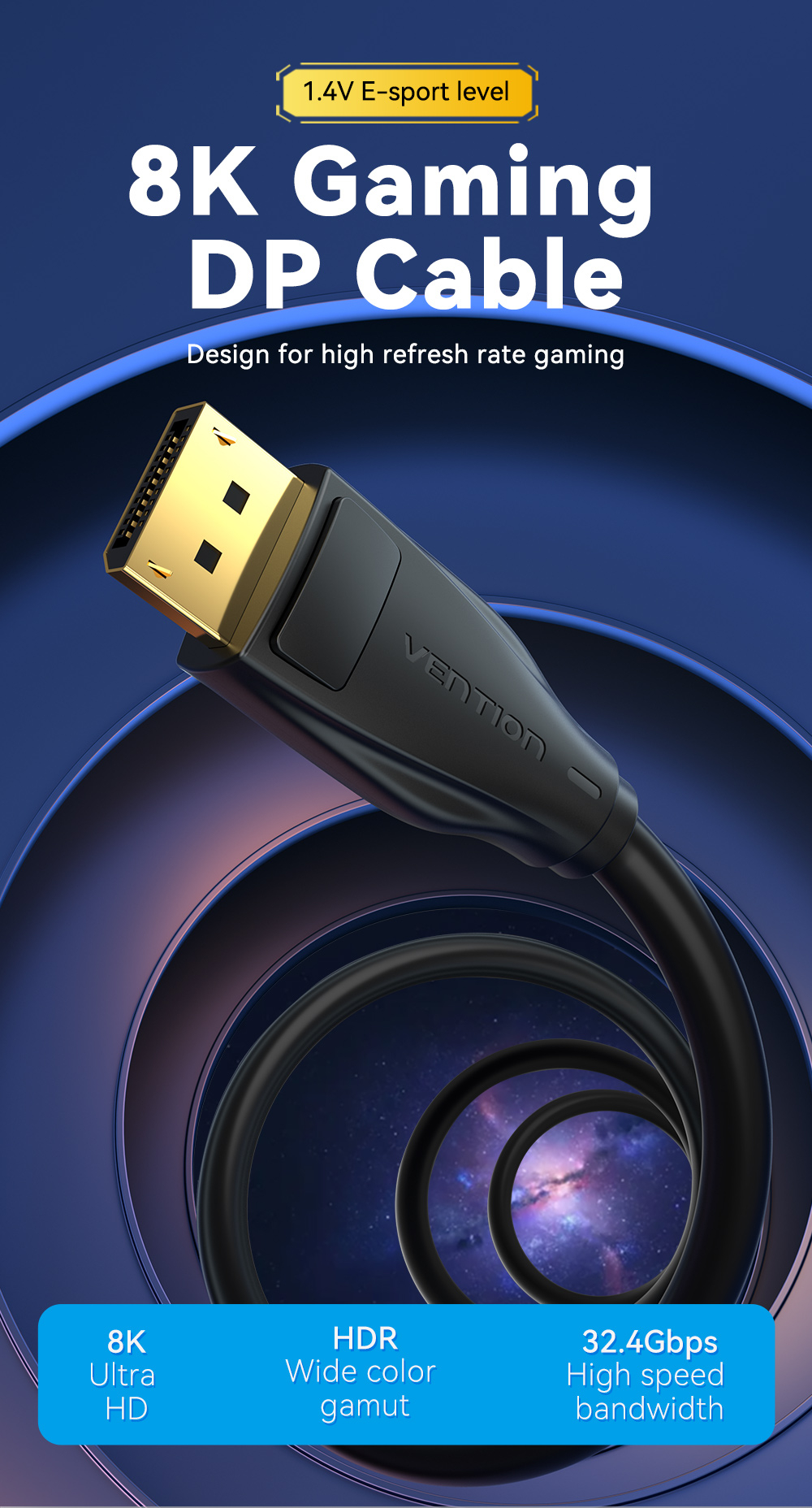 Vention DP 1.4 Cable 8K Ultra HD 1080P 240Hz High DisplayPort Male to ...