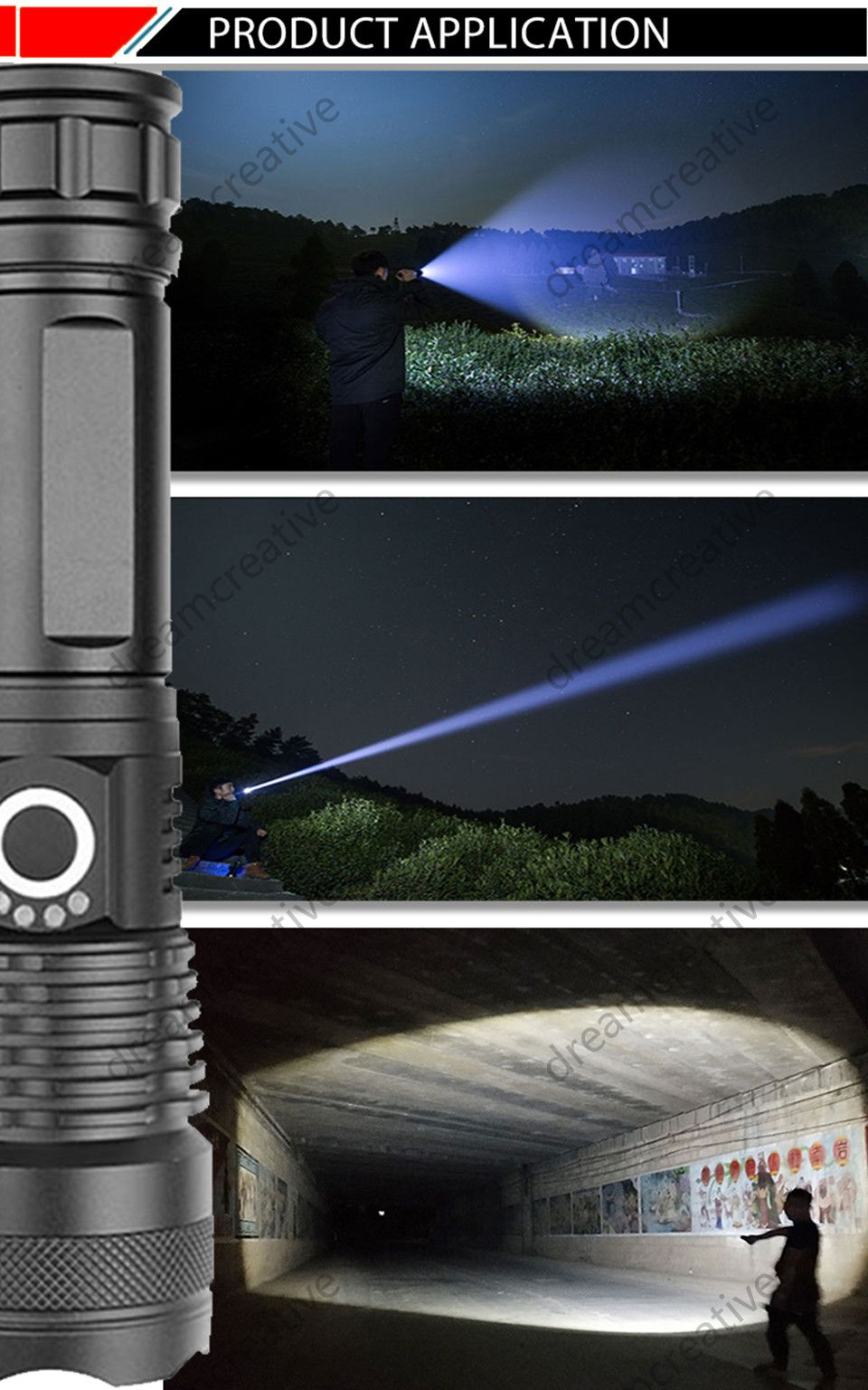 Lampu Suluh LED Flashlight Zoomable USB Rechargeable Super Bright (With ...