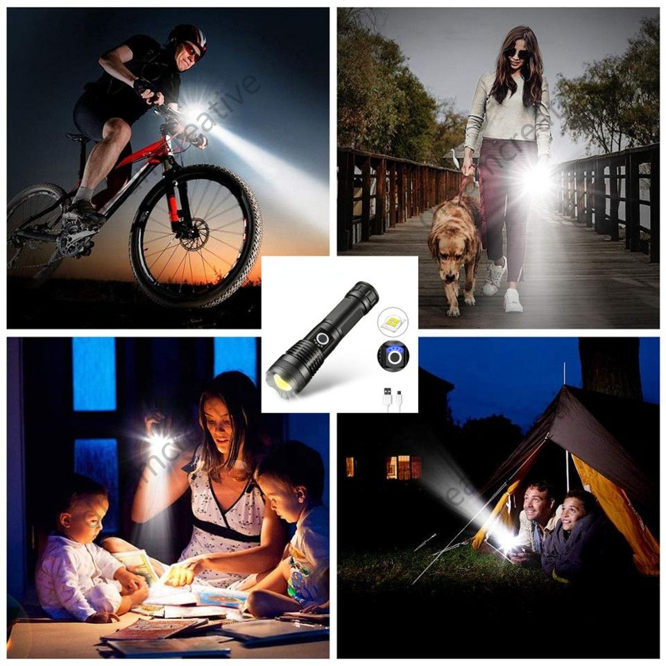 Lampu Suluh LED Flashlight Zoomable USB Rechargeable Super Bright (With ...