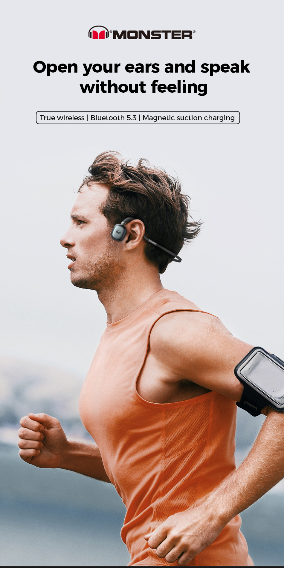 Monster Bone Conduction Bluetooth Wireless Sports Headphones open ear ...